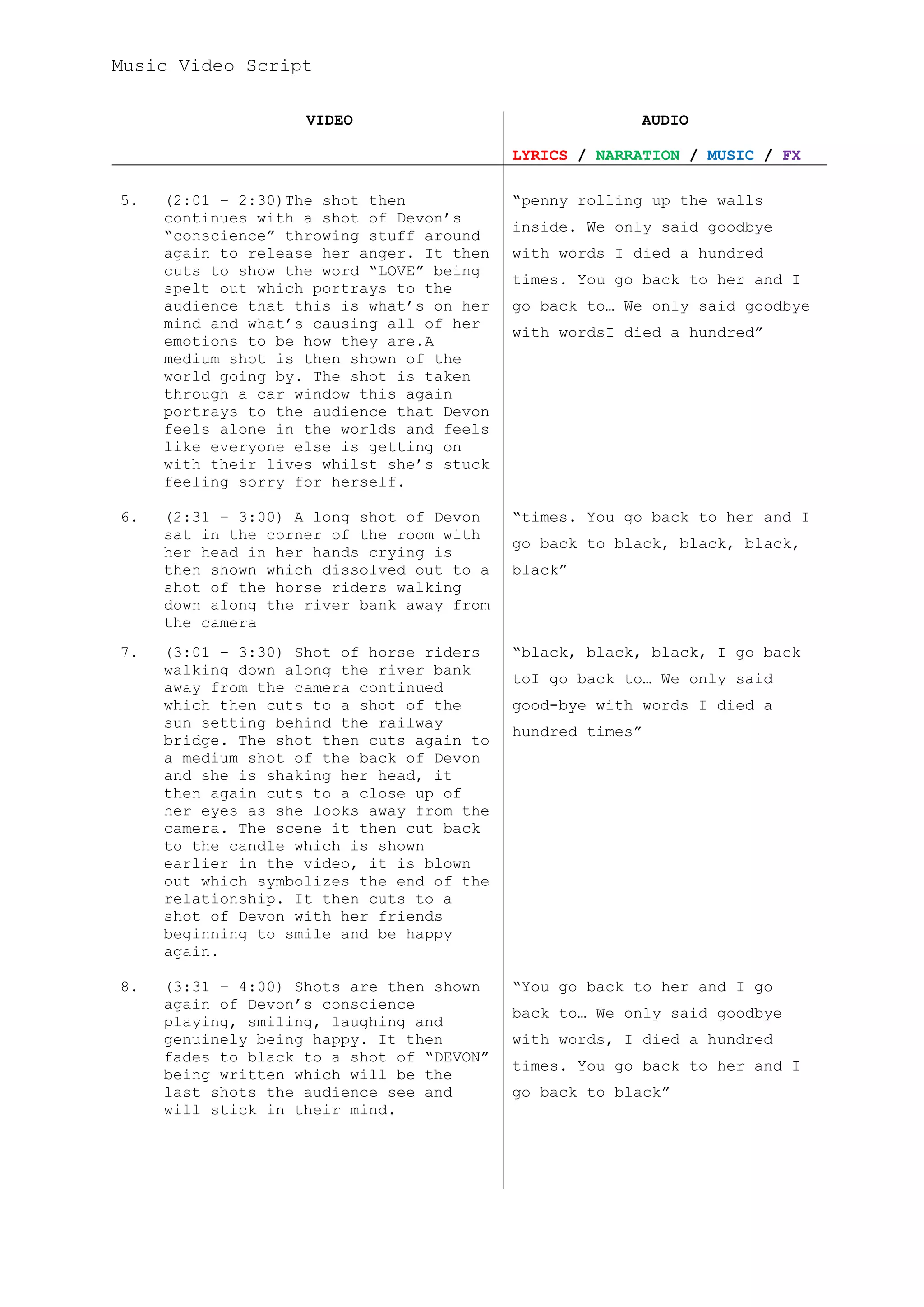 Music video script template | DOCX