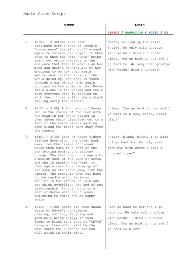 Music video script template | DOCX