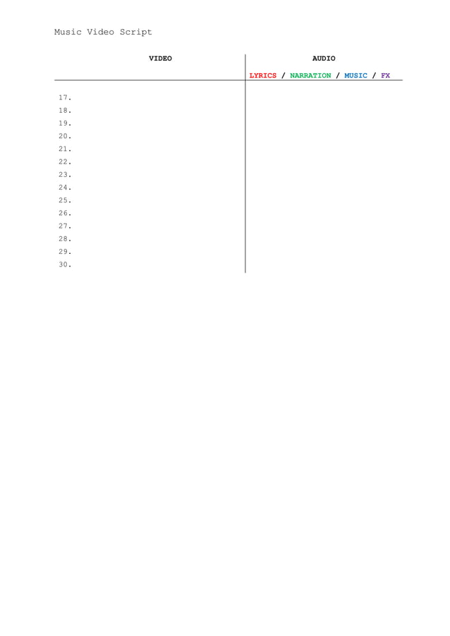 Music video script template | DOCX | Music Video | Genres