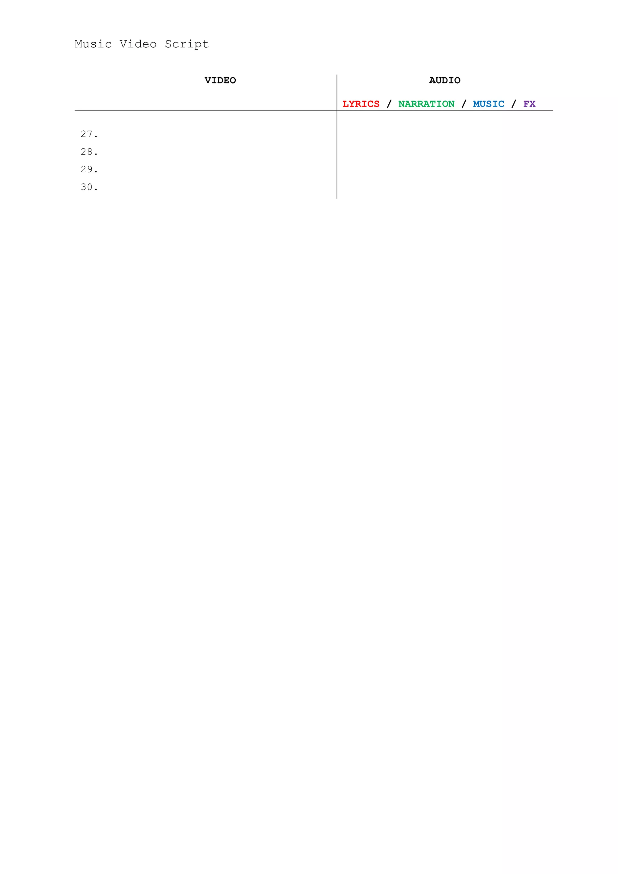 Music video script template | DOCX