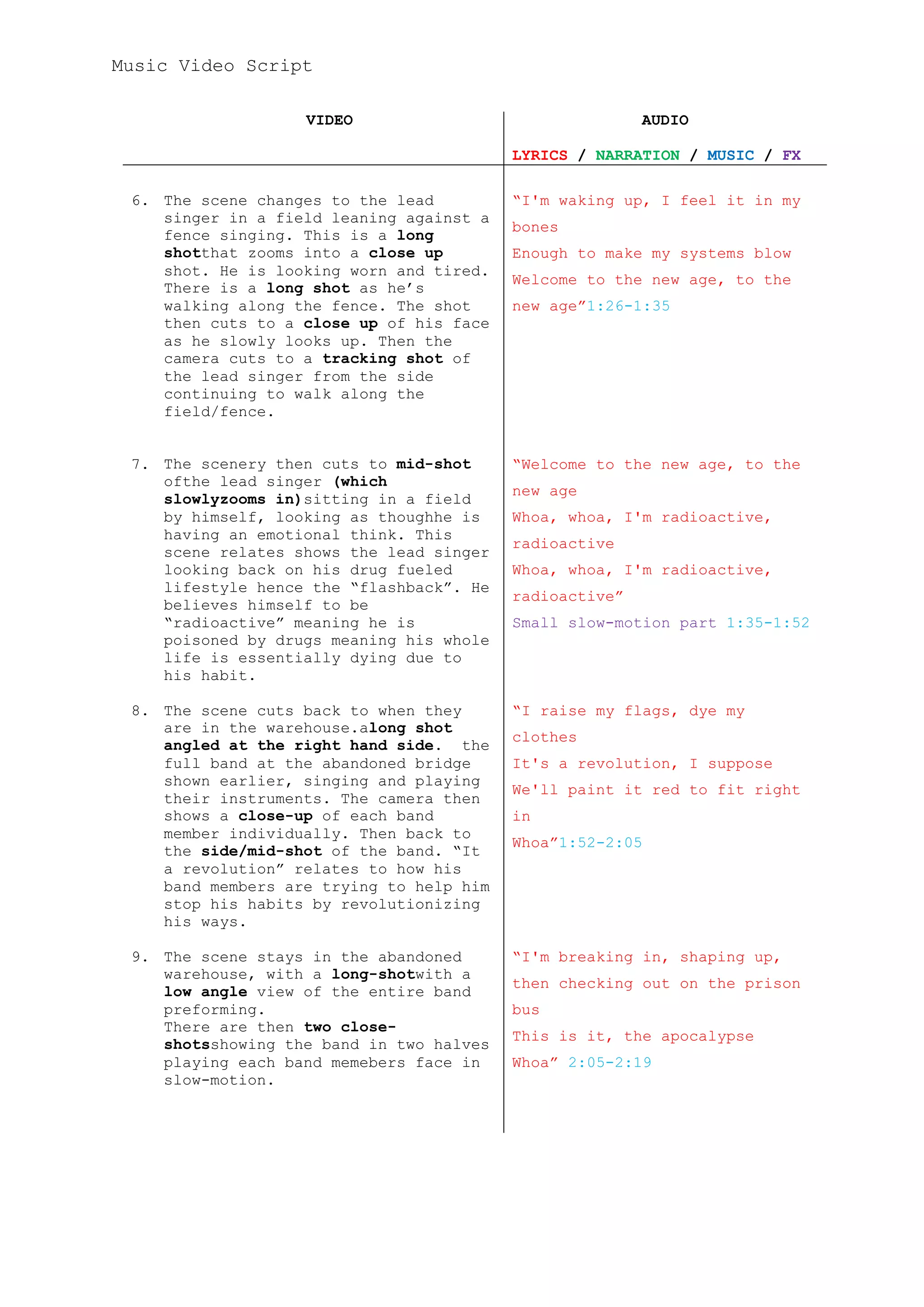 Music video script_template_1 | DOCX