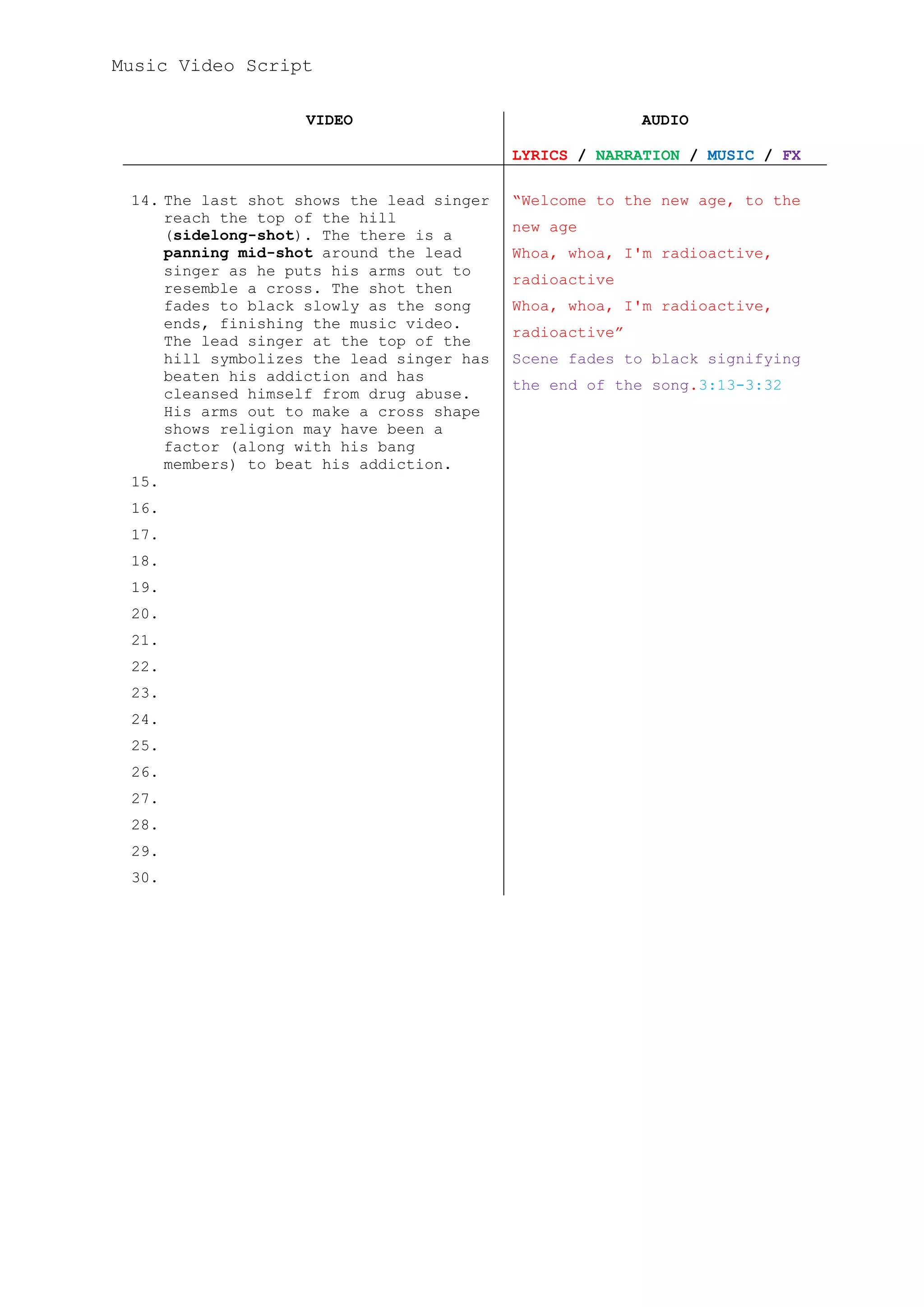Music video script_template_1 | DOCX
