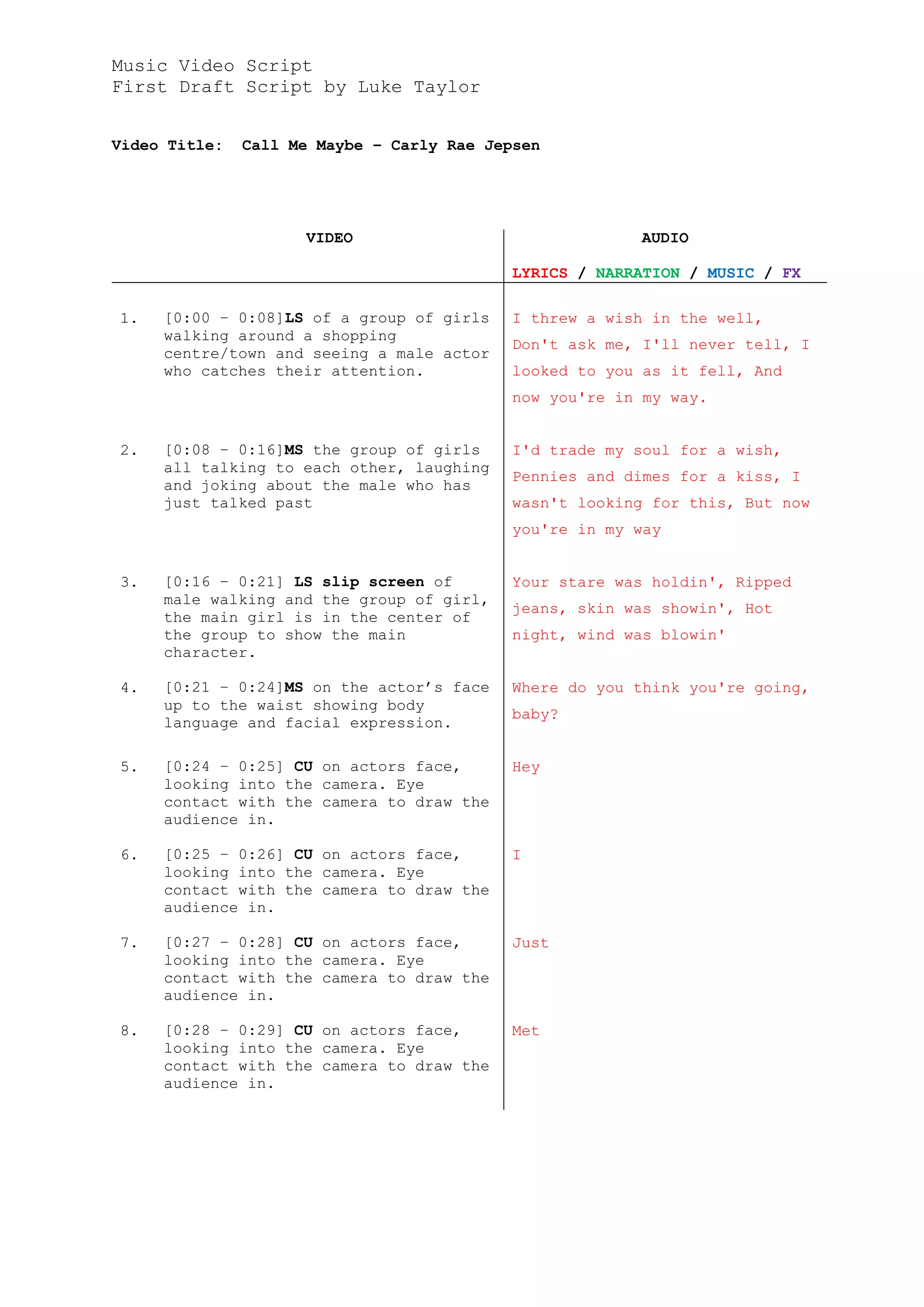 Music video script_template2 | PDF