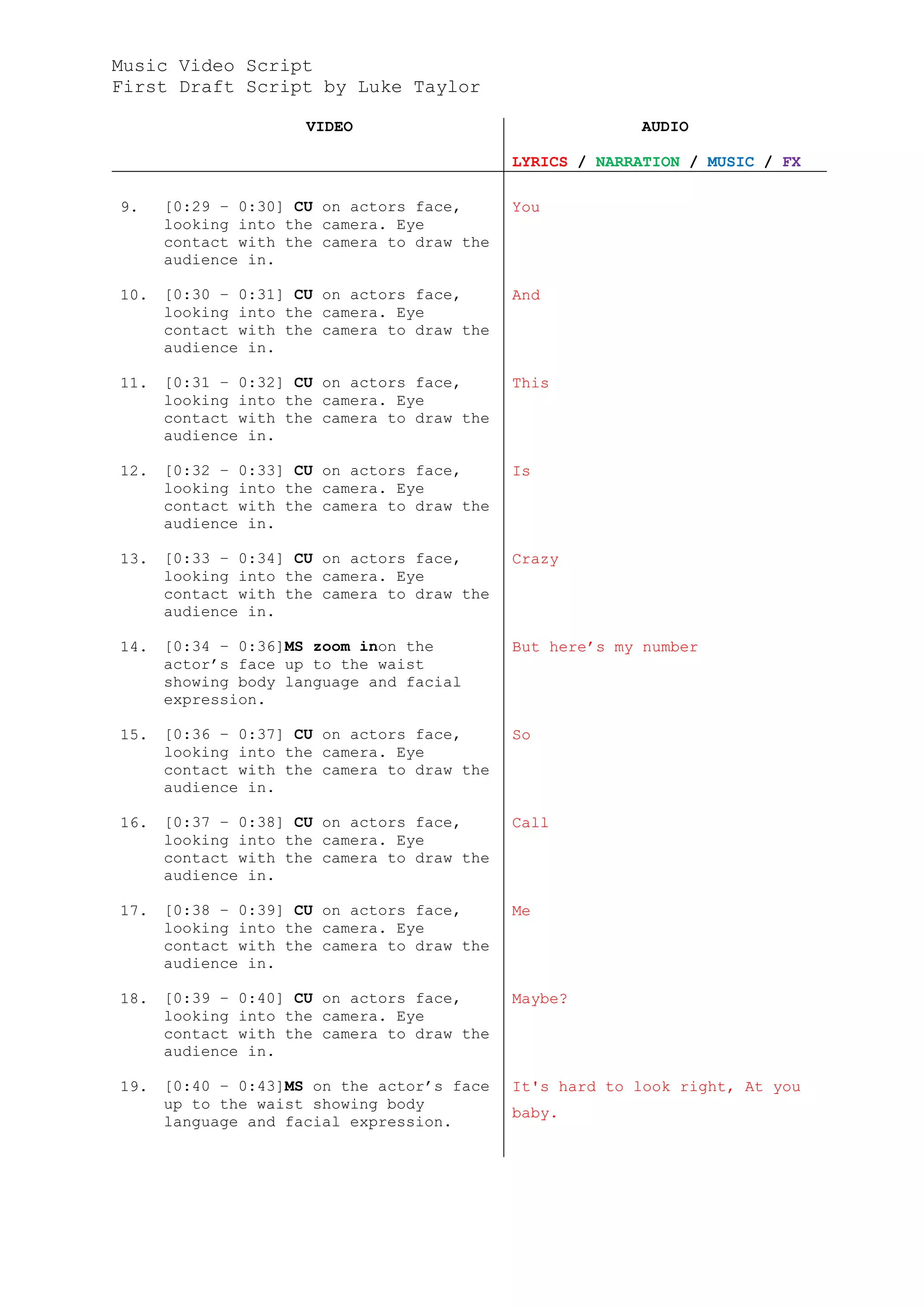 Music video script_template2 | PDF