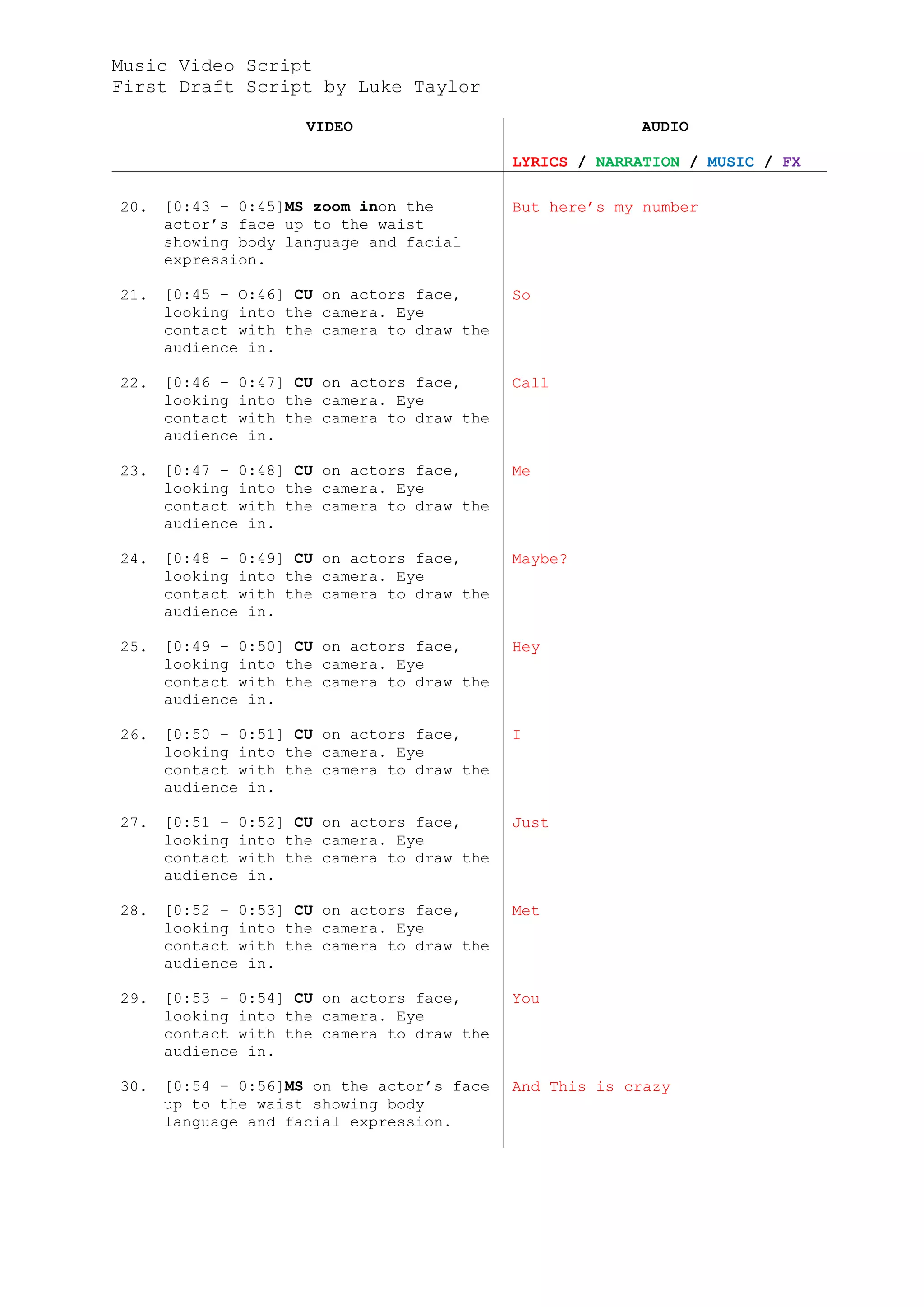 Music video script_template2 | PDF