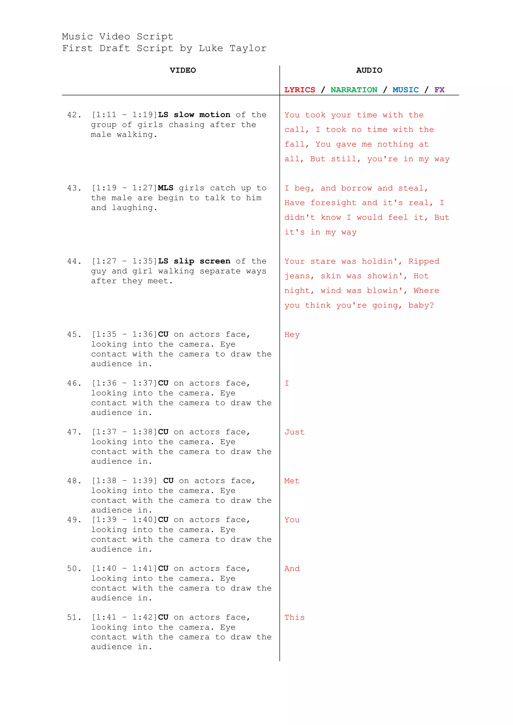 Music video script_template2 | PDF