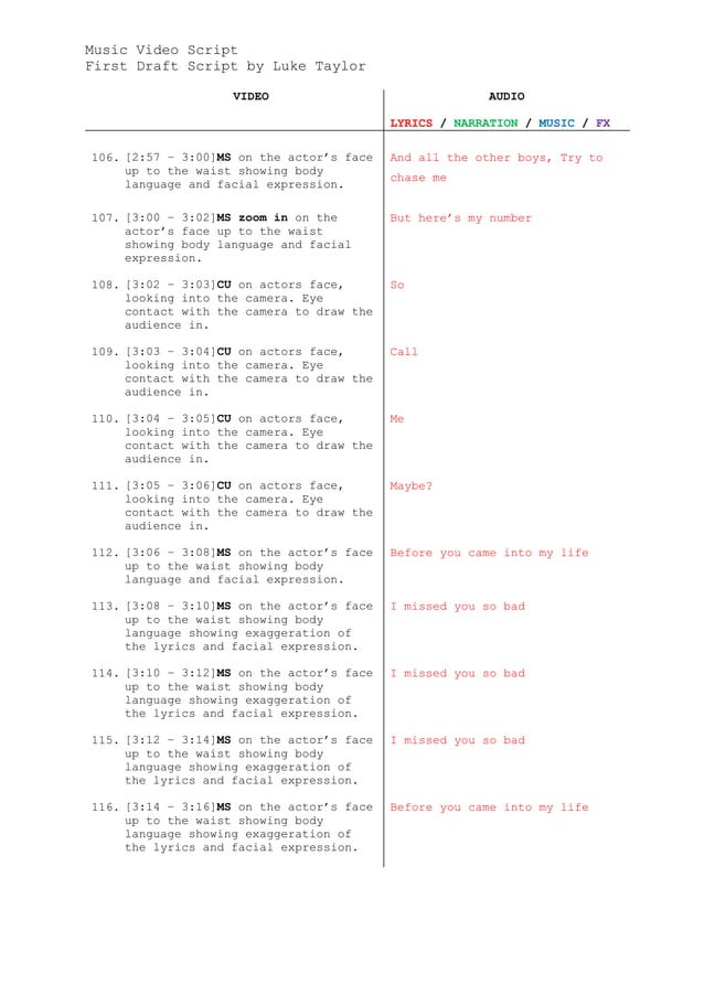 Music video script_template2 | PDF