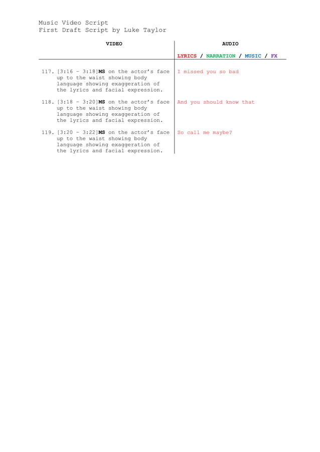 Music video script_template2 | PDF