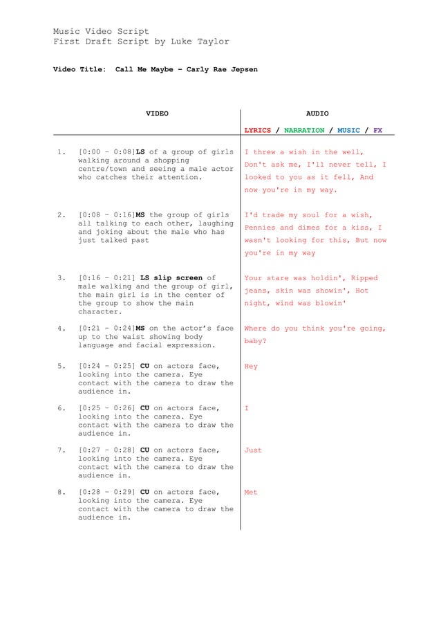 Music video script_template2 | PDF