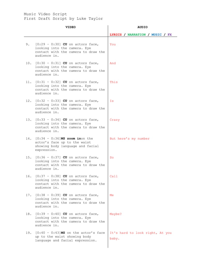 Music video script_template2 | PDF