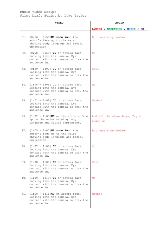 Music video script_template2 | PDF