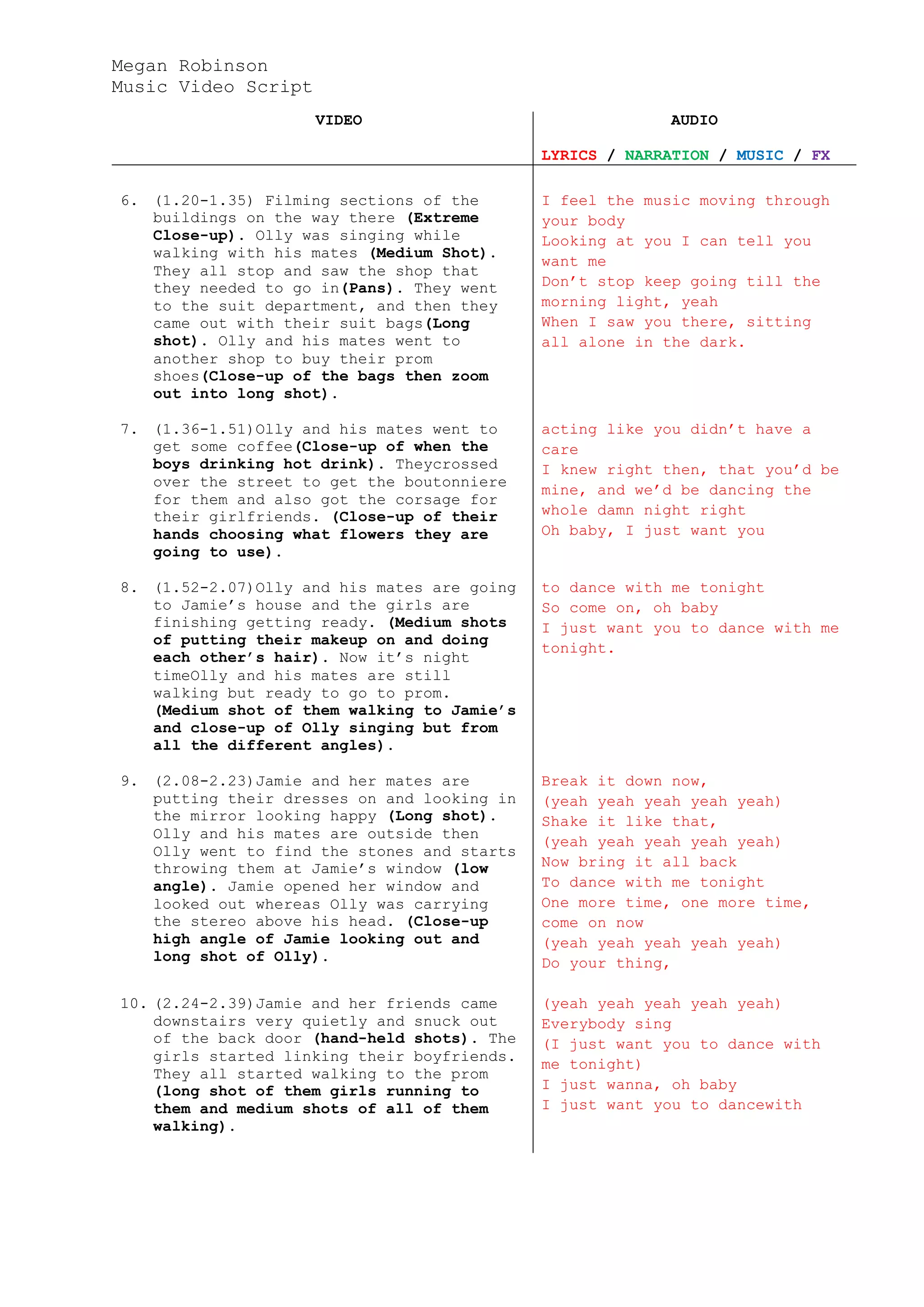 Music video script_template 2 | DOCX