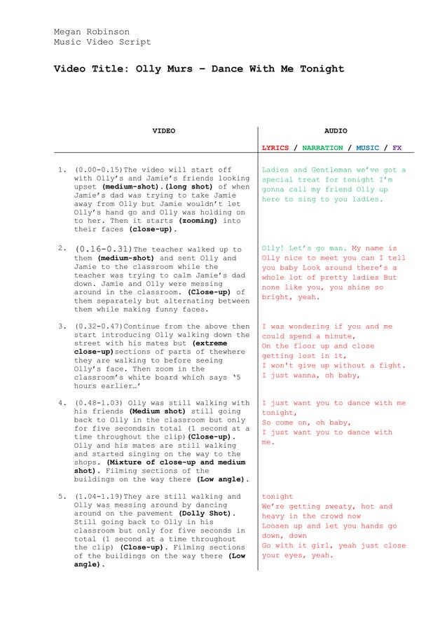 Music video script_template 2 | DOCX