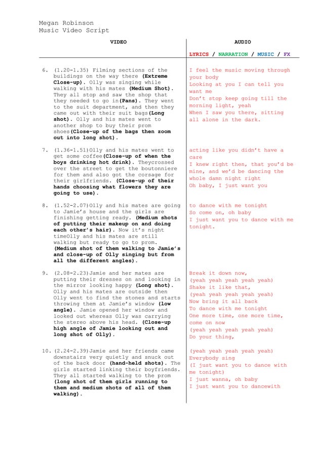Music video script_template 2 | DOCX