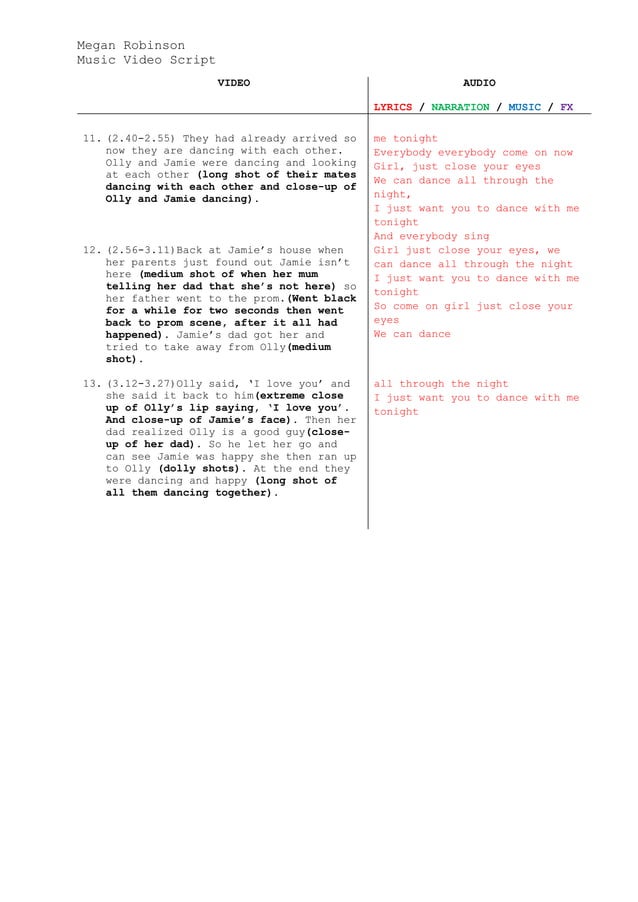 Music video script_template 2 | DOCX