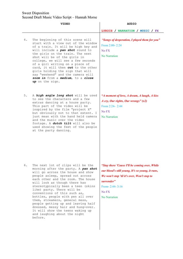 Music video script_template 2 | DOCX | Music Video | Genres