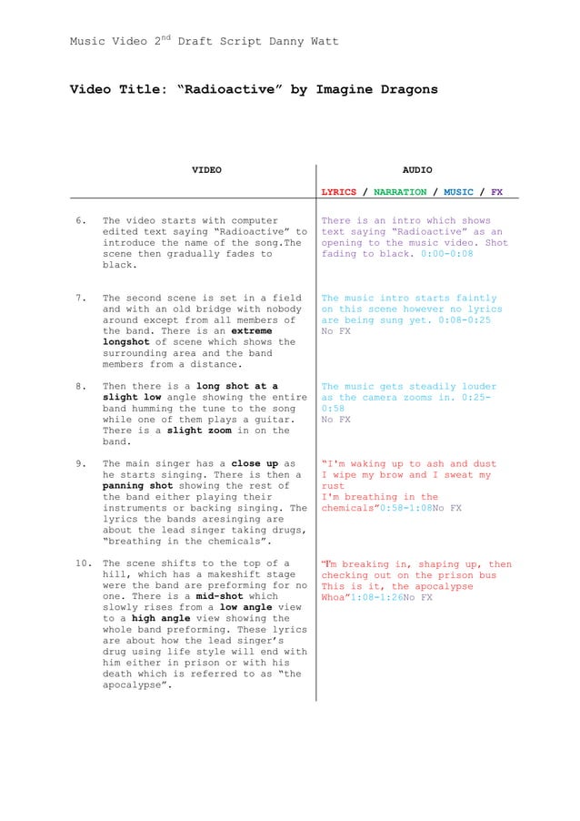 Music video script_template 2 | PDF