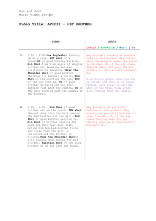 Music video script template a2 media adv portfolio1 | DOCX