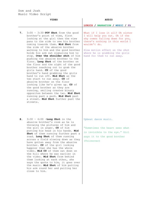 Music video script template a2 media adv portfolio | DOCX