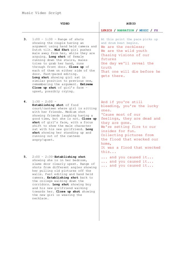 Music video script template a2 media adv portfolio