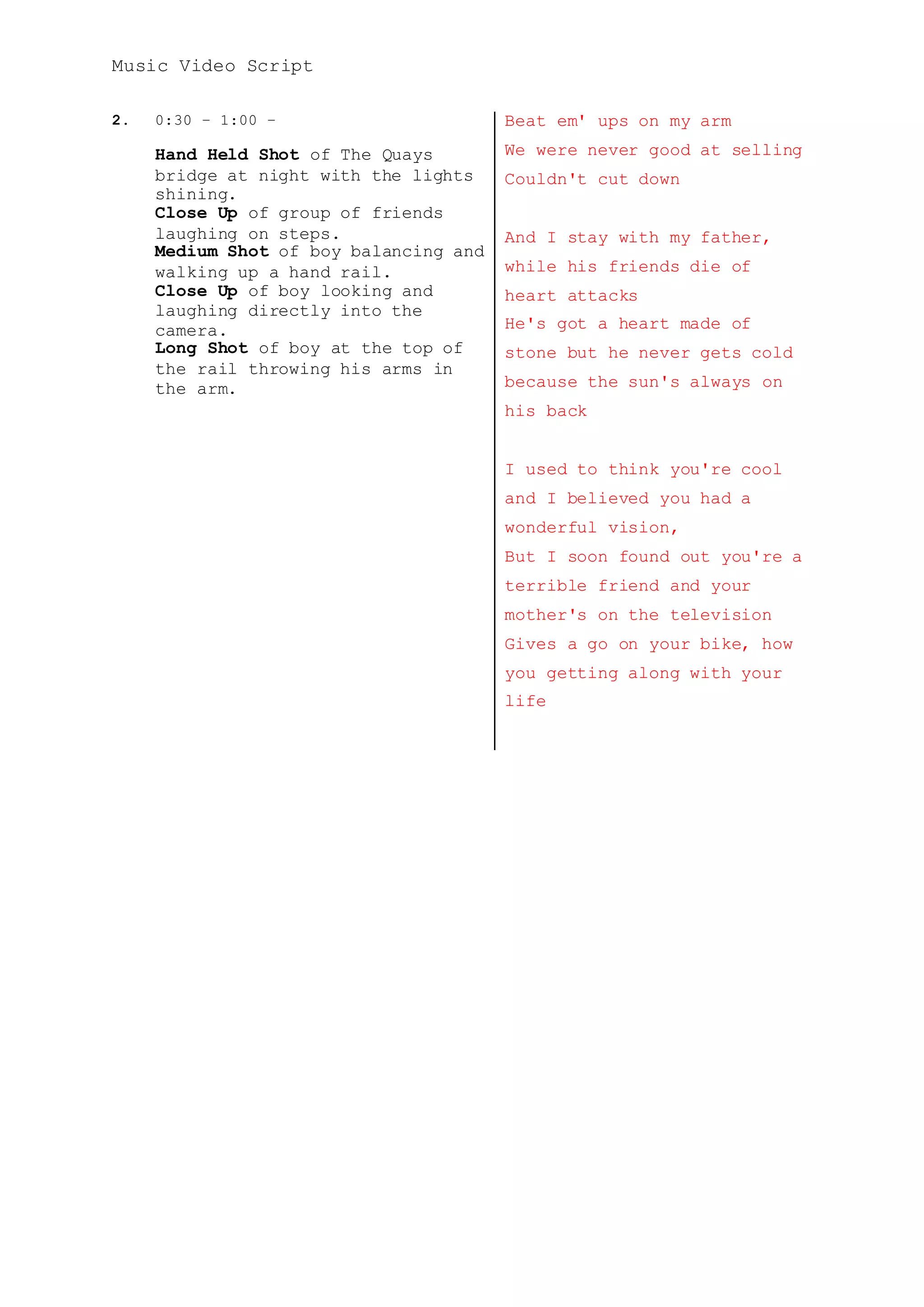 Music video script template a2 media adv portfolio | DOCX