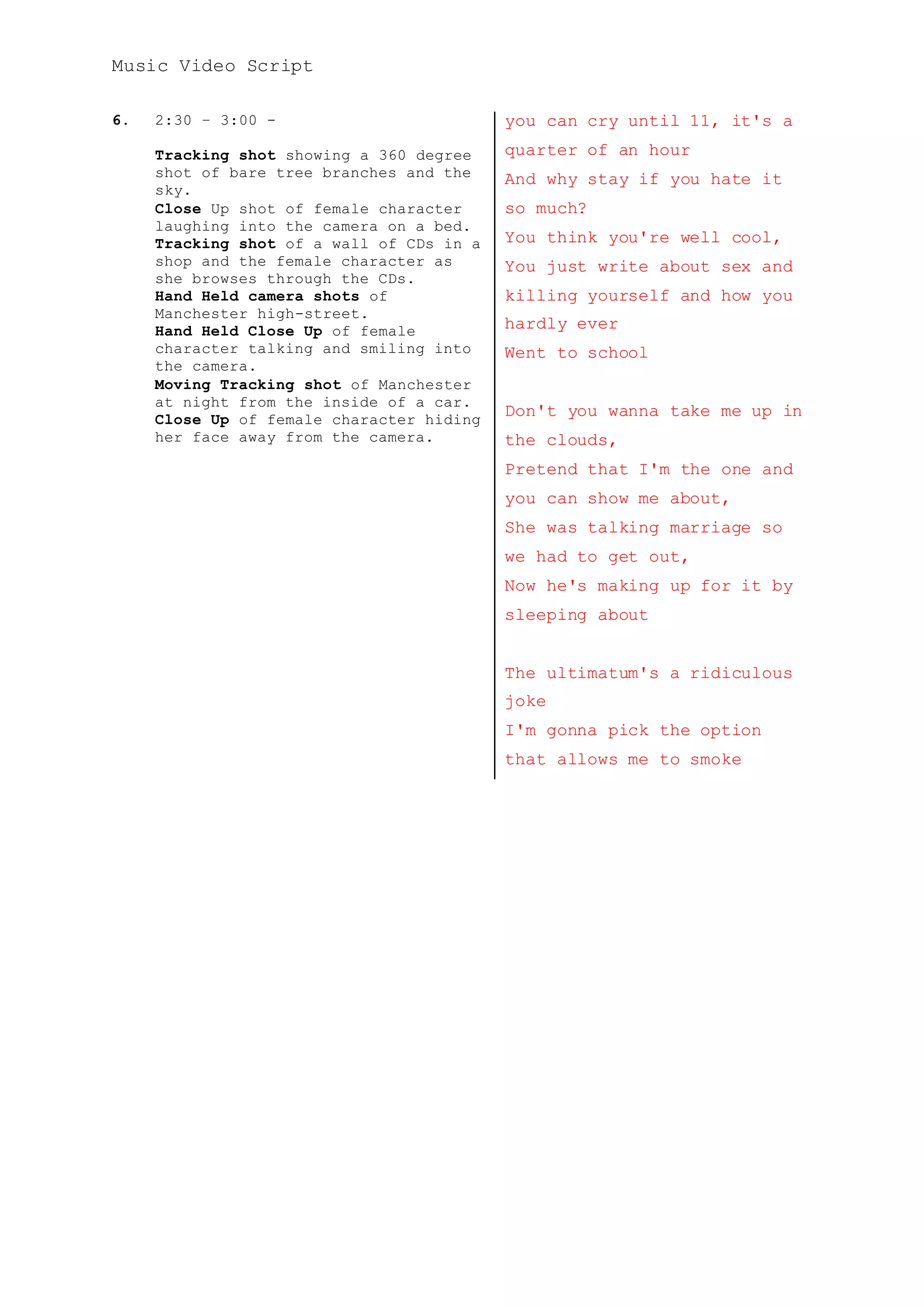 Music video script template a2 media adv portfolio | DOCX