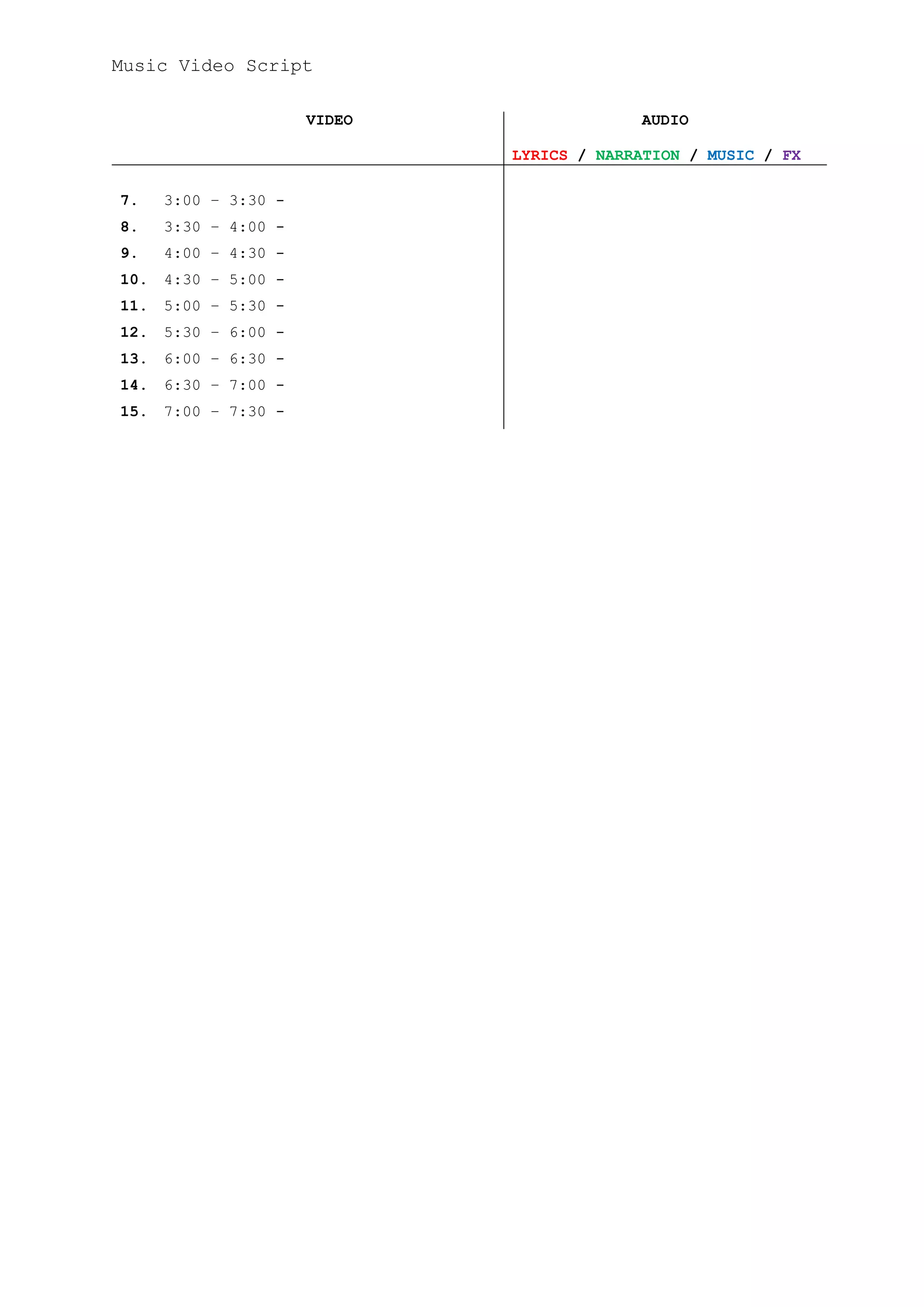 Music video script_template_update nov 2013 | DOCX | Music | Entertainment