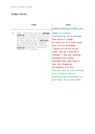Music video script_template_update nov 2013 | DOCX | Music | Entertainment