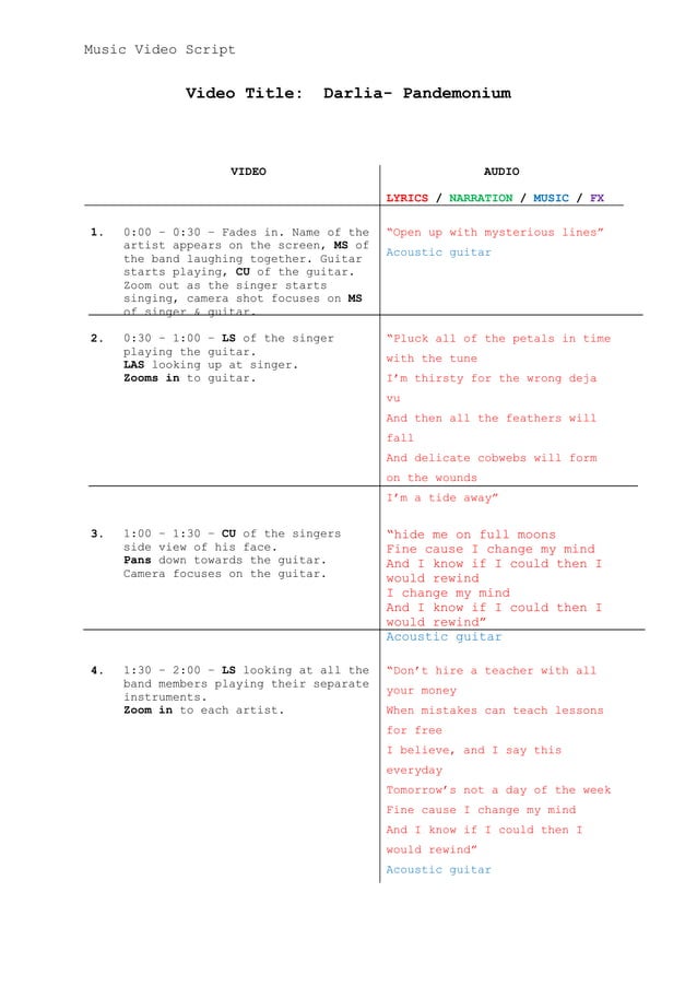 Music video script_template_update nov 2013 | PDF