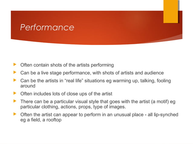 Music Video Styles - A2 Media Studies | PPT | Photography | Arts and Crafts