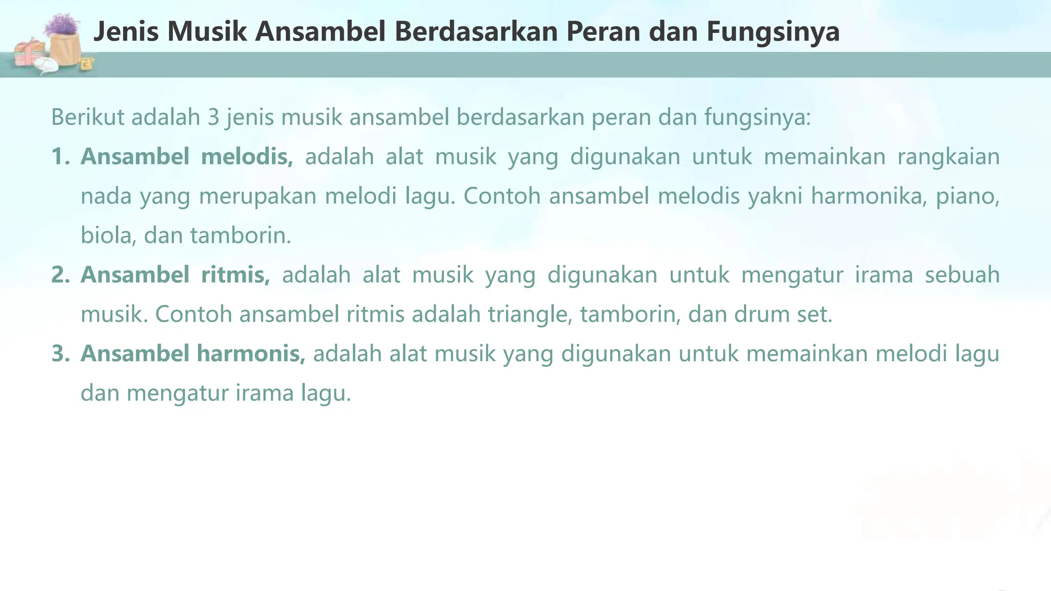 PPT Musik Ansambel Kelas 9 K. 13 Pelajaran Seni Budaya | PPTX