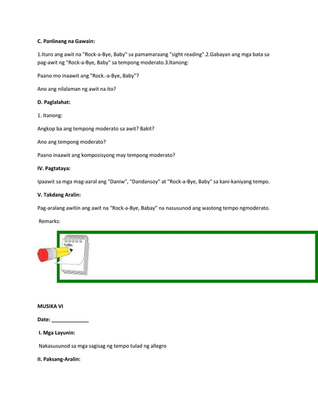 Musika vi 4th rating lesson plan | DOCX