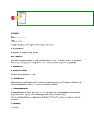 Musika vi 4th rating lesson plan | DOCX