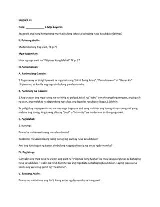 Musika vi 4th rating lesson plan | DOCX