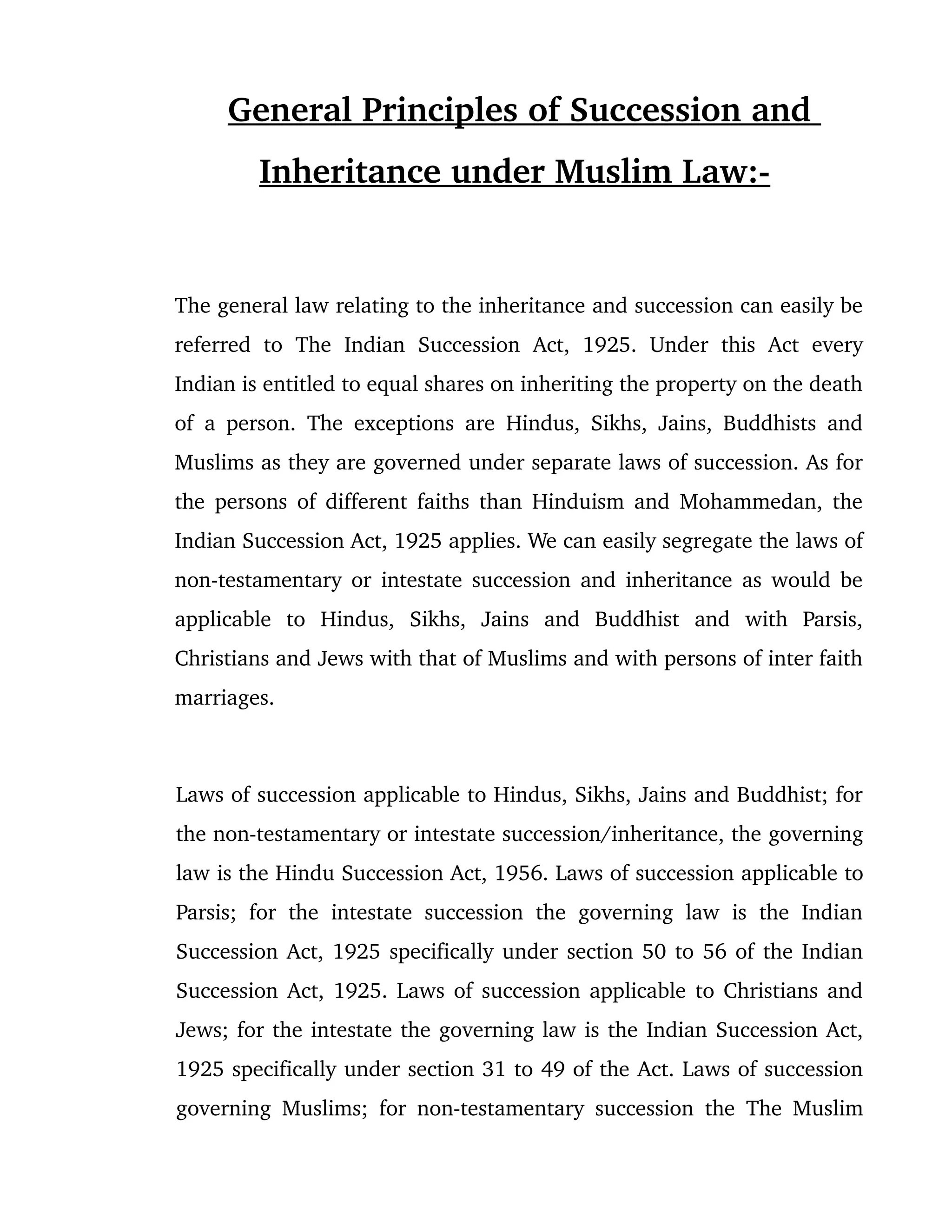 Muslim law under indian succession act 1925 | PDF