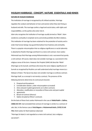 MUSLIM MARRIAGE , NATURE & KINDS AND DIFFERENCE | PDF