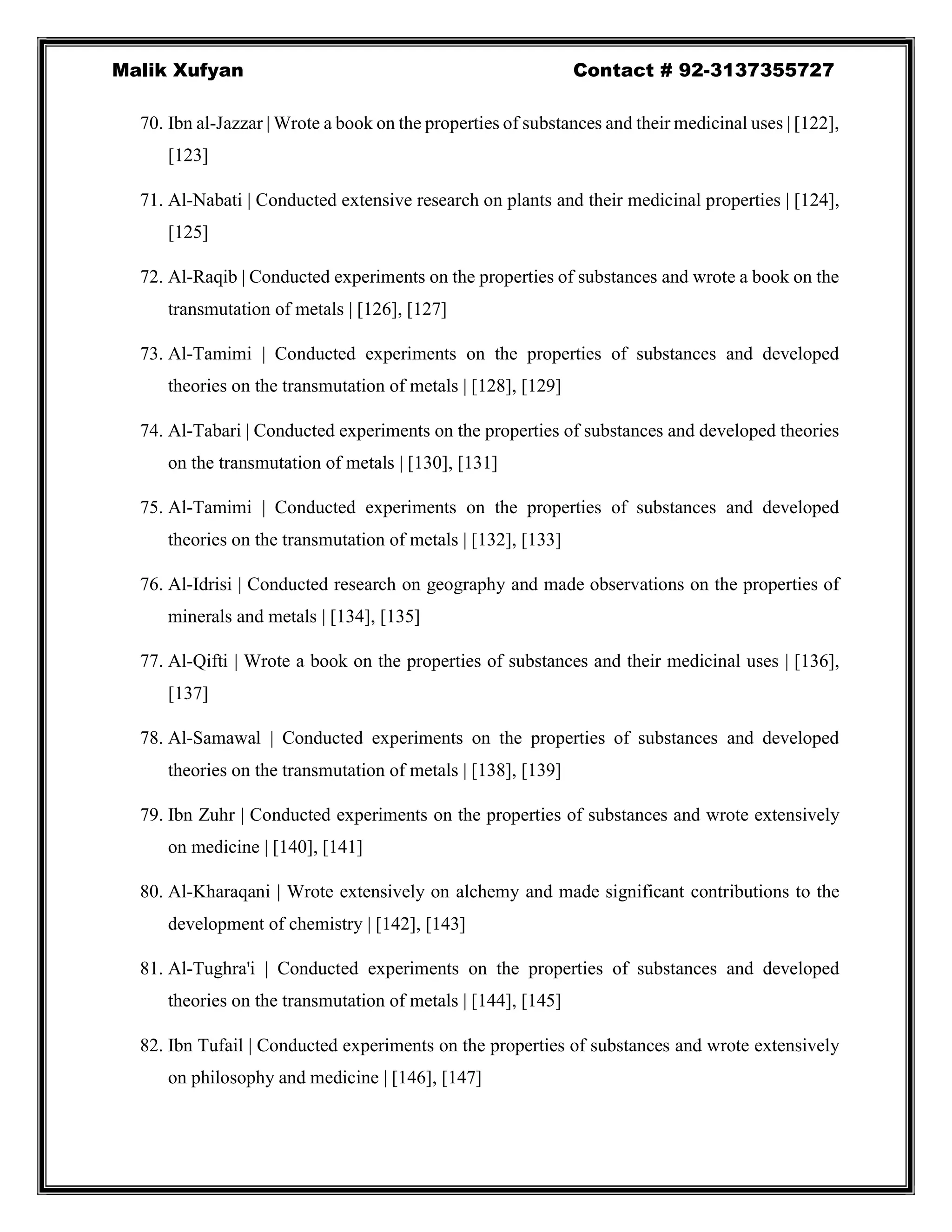 The Contribution of Muslim Scientists in the Field of Chemistry | PDF