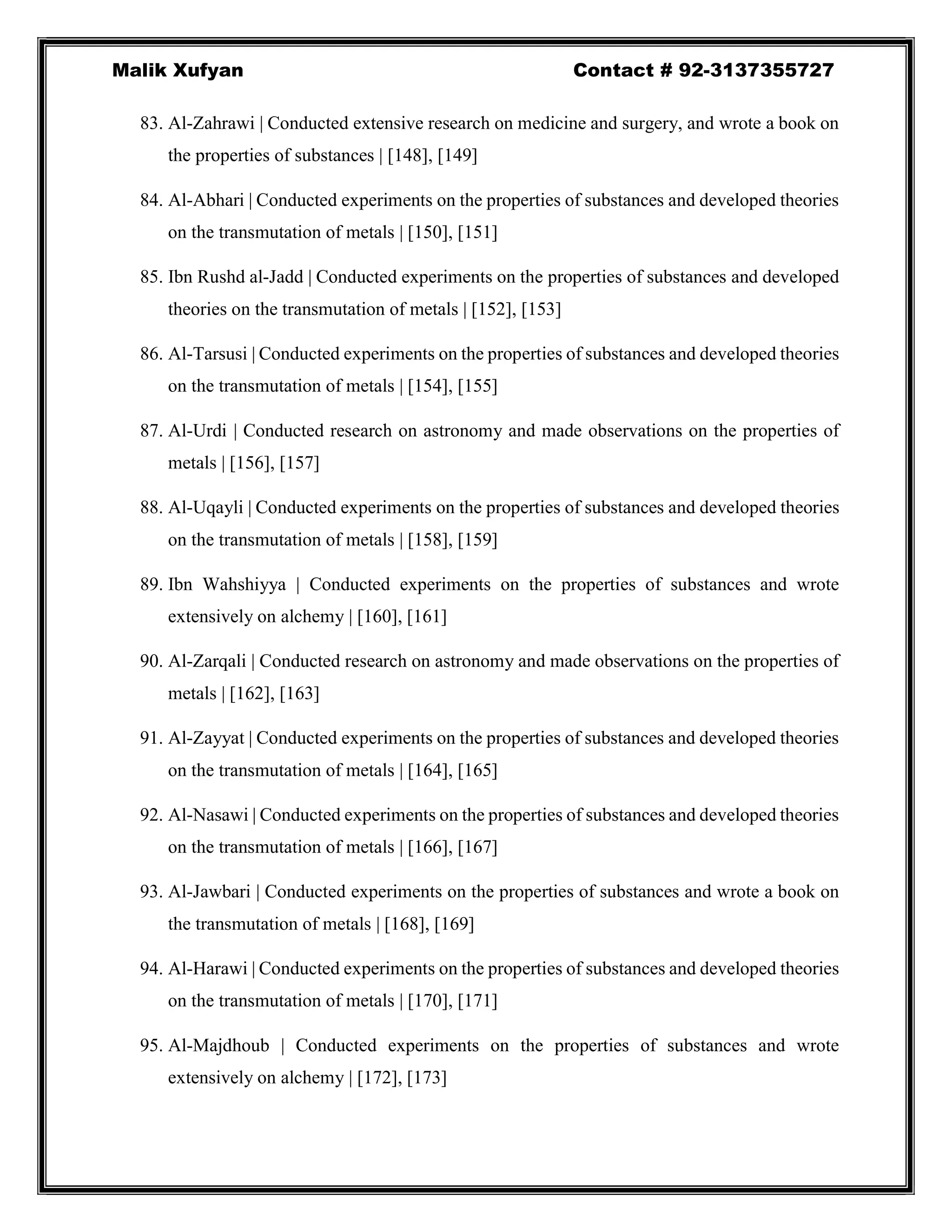 The Contribution of Muslim Scientists in the Field of Chemistry | PDF