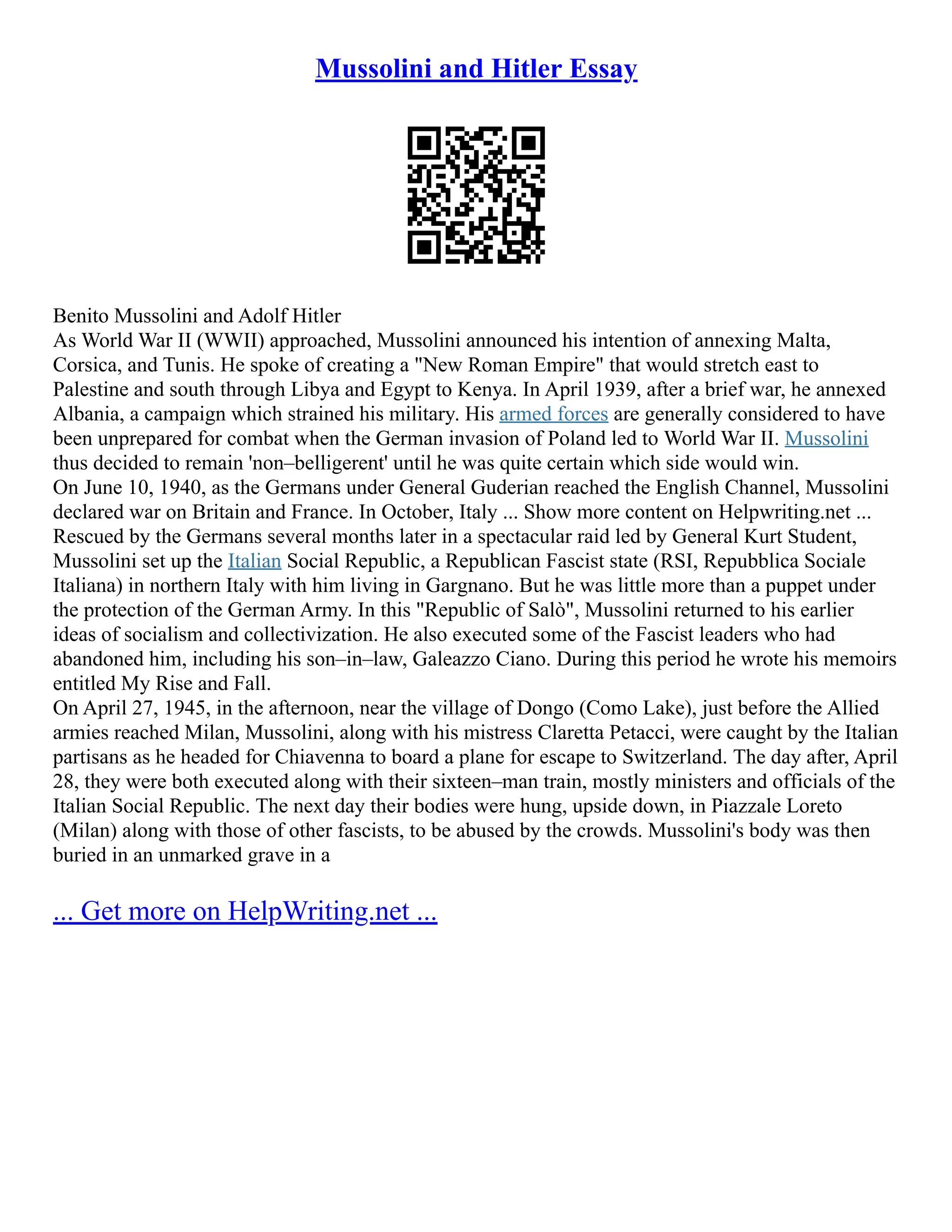 Mussolini And Hitler Essay | PDF