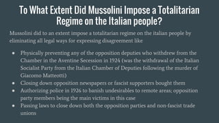 Mussolini PART 2: Mussolini and totalitarianism | PDF