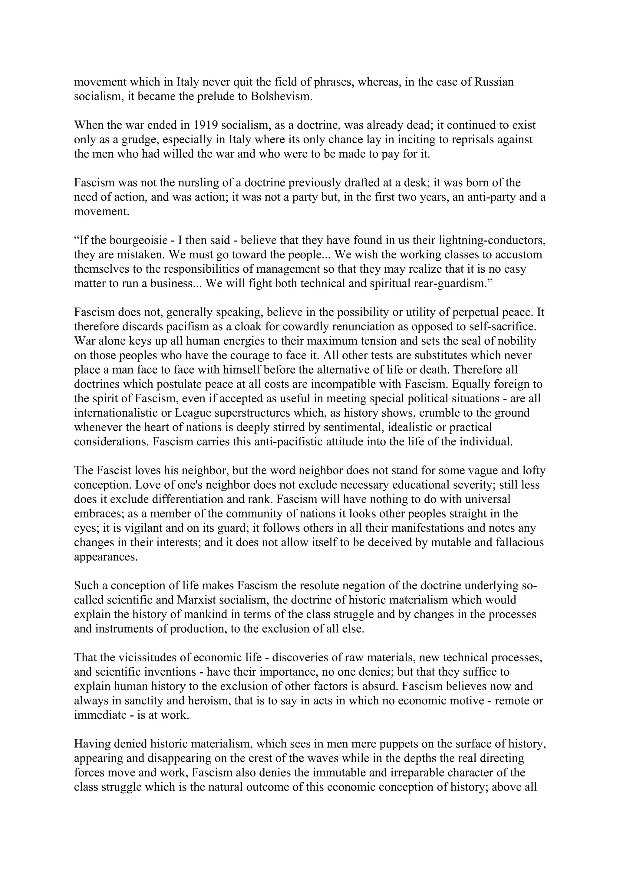 Mussolini, the Doctrine of Fascism, Abridged | DOC