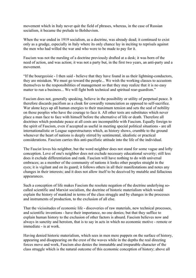 Mussolini, the Doctrine of Fascism, Abridged | DOC | Civic affairs ...