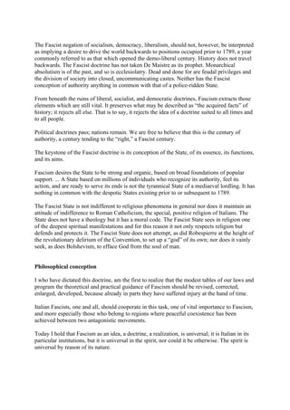 Mussolini, the Doctrine of Fascism, Abridged | DOC