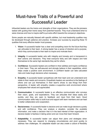 Must-have Traits of a Powerful and Successful Leader.pdf | Executive Leadership & Management ...