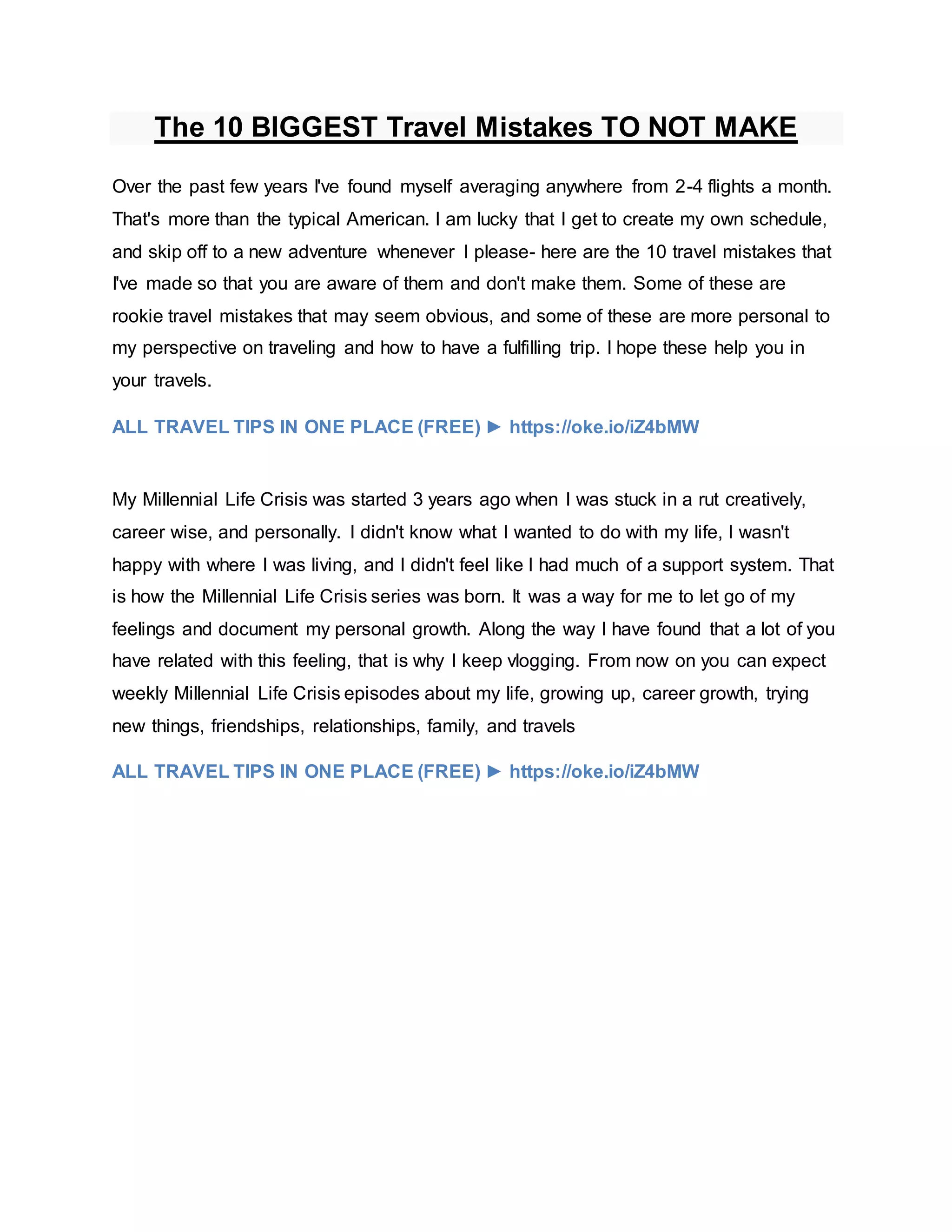 The 10 BIGGEST Travel Mistakes TO NOT MAKE | PDF