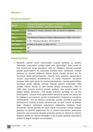 Mustafa Değerli - 2014 - Stratejik Yönetim - Makale İncelemeleri ...