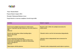 this is a 3 months report of the child who is taking ABA sessions | PPT