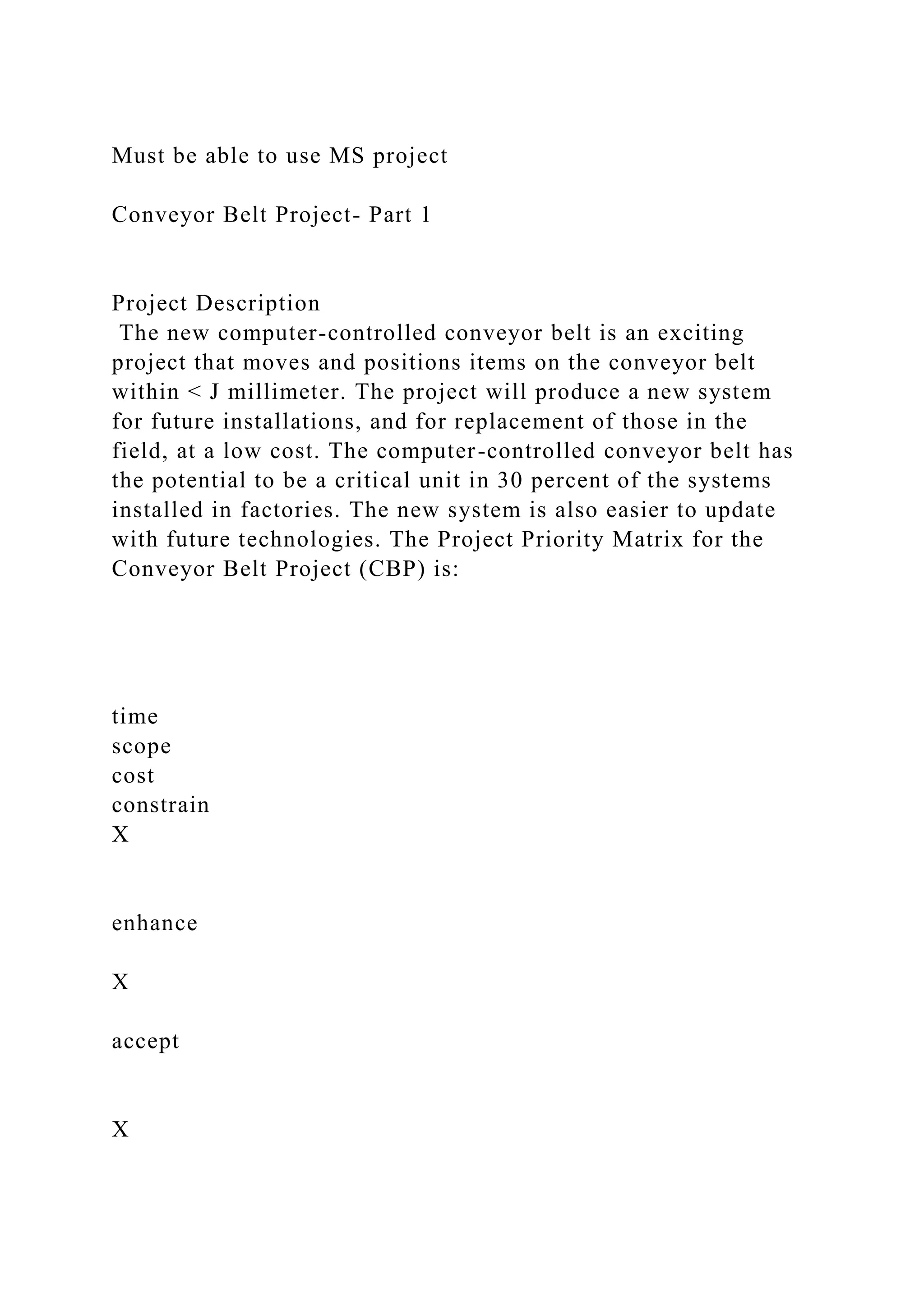 Must be able to use MS projectConveyor Belt Project- Part 1.docx