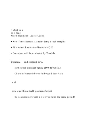 Must be a one-page Word document - .doc or | PDF