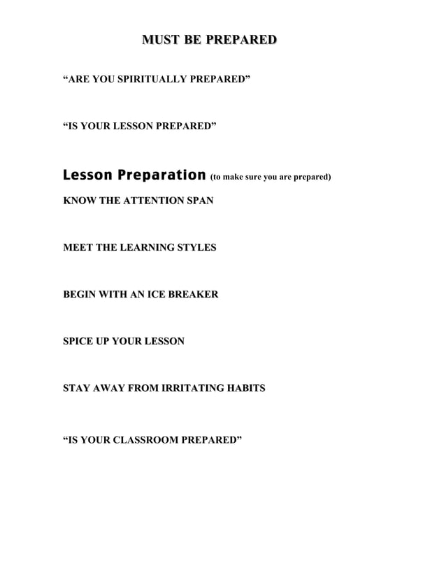Must Be Prepared Handout | DOC | Education